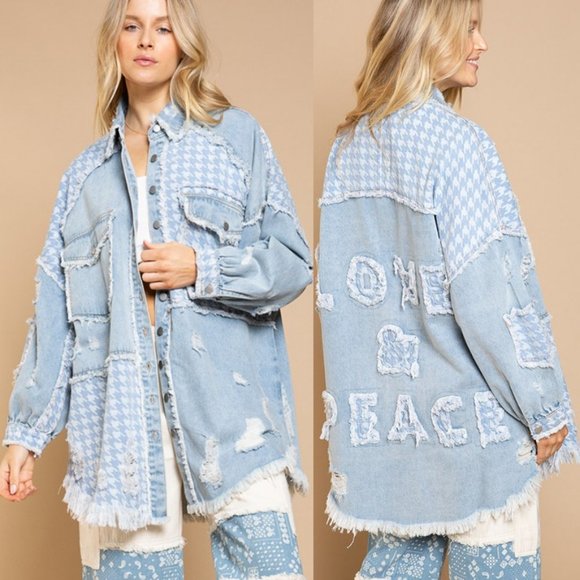 POL | Jackets & Coats | Pol Love Peace Patch Distressed Oversize Light ...